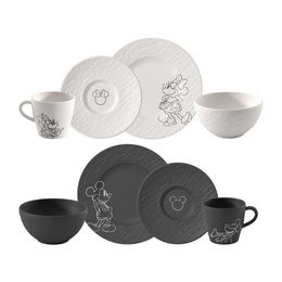 Villeroy & Boch Geschirr-Set VILLEROY & BOCH "Fr&uuml;hst&uuml;cks-Set Manufacture Rock - Mickey Mouse 8er Set schwarz-wei&szlig;", bunt (schwarz, wei&szlig;), 8, Porzellan, Geschirr-Sets, Geschirr-Set, Sp&uuml;lmaschinenfest, Mikrowellensicher