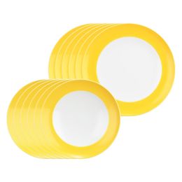 Geschirr-Set Seltmann Weiden "Tafelservice Liberty Pure Colors 12er Set", gelb (gelb glow), 12, Porzellan, Geschirr-Sets, Geschirr-Set, Sp&uuml;lmaschinenfest, Mikrowellensicher, Ofenfest