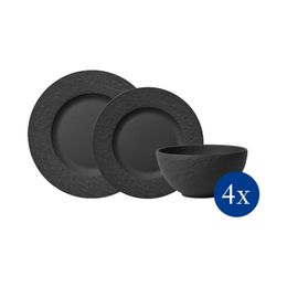 Villeroy & Boch Geschirr-Set VILLEROY & BOCH "Teller-Set Manufacture Rock schwarz", schwarz, 12, Porzellan, Geschirr-Sets, Geschirr-Set, Sp&uuml;lmaschinengeeignet, Mikrowellenfest