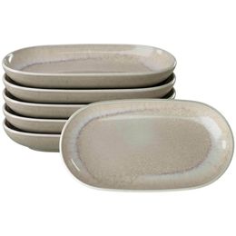 Servierplatte "Servierplatten Perlemor Sand 23 x 12,4 cm 6er Set beige", beige, B:12,4cm H:3,1cm L:23cm T:23cm, Porzellan, LIKE. BY VILLEROY & BOCH, Servierplatten, Servierplatte, Sp&uuml;lmaschinengeeignet, Mikrowellengeeignet