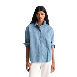 Marc O'Polo Langarmbluse MARC O'POLO DENIM "aus Organic Cotton Lyocell-Mix", Damen, Gr. L, light blau, Obermaterial: 69% Baumwolle, 31% Lyocell, gestreift, regular fit normal, Manschette, Blusen