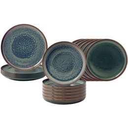 Geschirr-Set "Teller-Set Crafted 18er Set", gr&uuml;n (breeze), 18, Porzellan, LIKE. BY VILLEROY & BOCH, Geschirr-Sets, Geschirr-Set, Sp&uuml;lmaschinengeeignet, Mikrowellengeeignet