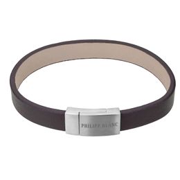 Armband PHILIPP BLANC "PBA42RS", braun, silber, Armb&auml;nder, Herren, 19cm, Edelstahl Leder, Edelstahl, Leder, Armband