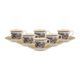 Villeroy & Boch Tasse VILLEROY & BOCH "Espressotassen mit Untertassen Audun Ferme 80 ml 6er Set bunt", bunt, B:14cm H:7,2cm &Oslash;:14cm, Porzellan, Trinkgef&auml;&szlig;e, Tasse, Sp&uuml;lmaschinengeeignet, Mikrowellengeeignet