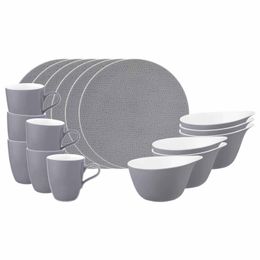 Geschirr-Set Seltmann Weiden "Fr&uuml;hst&uuml;cks-Set Life Fashion 18er Set", grau (elegant grau), 18, Porzellan, Geschirr-Sets, Geschirr-Set, Sp&uuml;lmaschinengeeignet, Mikrowellenfest, Ofenfest