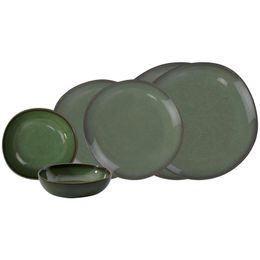 Geschirr-Set "Basic-Set Lave 6er Set", gr&uuml;n (vert), 6, Steingut, LIKE. BY VILLEROY & BOCH, Geschirr-Sets, Geschirr-Set, Sp&uuml;lmaschinengeeignet, Mikrowellenfest