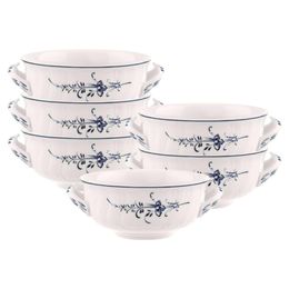 Villeroy & Boch Tasse VILLEROY & BOCH "Suppentassen Vieux Luxembourg 260 ml 6er Set wei&szlig;-blau", bunt (wei&szlig;, blau), B:12,9cm H:5,7cm, Porzellan, Trinkgef&auml;&szlig;e, Tasse, Sp&uuml;lmaschinenfest, Mikrowellensicher