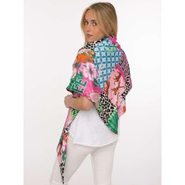 Dreieckstuch Zwillingsherz "Leo Jungle", Damen, bunt (gr&uuml;n), Web, Polyester, gemustert, mehrfarbig, Modet&uuml;cher, auff&auml;lliger Leo-Mustermix, farbenfroh, gl&auml;nzende Oberfl&auml;che