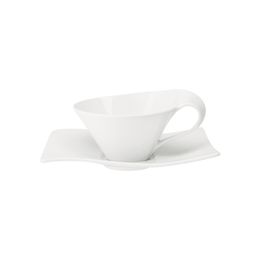 Villeroy & Boch Tasse VILLEROY & BOCH "Teetasse mit Untertasse NewWave 220 ml wei&szlig;", wei&szlig;, B:14,6cm H:9,6cm, Porzellan, Trinkgef&auml;&szlig;e, Tasse, Sp&uuml;lmaschinengeeignet, Mikrowellengeeignet