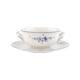 Villeroy & Boch Tasse VILLEROY & BOCH "Suppentasse mit Untertasse Vieux Luxembourg 260 ml wei&szlig;-blau", bunt (wei&szlig;, blau), B:18,6cm H:7,5cm &Oslash;:18,7cm, Porzellan, Trinkgef&auml;&szlig;e, Tasse, Sp&uuml;lmaschinengeeignet, Mikrowellengeeignet