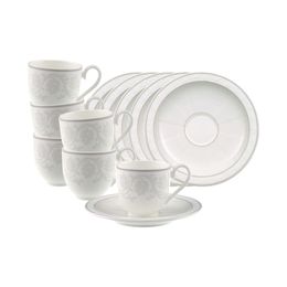Villeroy & Boch Espressotasse VILLEROY & BOCH "Espressotassen mit Untertassen Gray Pearl 70 ml 6er Set wei&szlig;", wei&szlig;, B:13cm H:7,5cm &Oslash;:13cm, Porzellan, Trinkgef&auml;&szlig;e, Espressotasse, Sp&uuml;lmaschinengeeignet, Mikrowellengeeignet