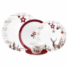 Geschirr-Set Seltmann Weiden "Kombiservice Life Christmas 30er Set wei&szlig;-braun", bunt (wei&szlig;, braun), 30, Porzellan, Geschirr-Sets, Geschirr-Set, Sp&uuml;lmaschinengeeignet, Mikrowellengeeignet, Ofenfest, Salamandergeeignet, K&uuml;hlschrankgeeignet, Gefrierschrankgeeignet