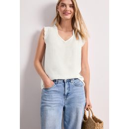 R&uuml;schenbluse Street One, Damen, Gr. 44, sanftes wei&szlig;, Web, Obermaterial: 88% Viskose, 12% Polyamid, unifarben, h&uuml;ftbedeckend, V-Ausschnitt, R&uuml;schen, Blusen, Sommertop mit V-Neck und R&uuml;schen
