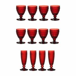 Villeroy & Boch Gl&auml;ser-Set VILLEROY & BOCH "Wasser-, Wein- und Sektgl&auml;ser Boston Coloured 12er Set", rot, B:2cm H:2cm, Glas, Trinkgef&auml;&szlig;e, Sp&uuml;lmaschinenfest