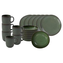 Geschirr-Set "Fr&uuml;hst&uuml;cks-Set Lave 18er Set", gr&uuml;n (vert), 18, Steingut, LIKE. BY VILLEROY & BOCH, Geschirr-Sets, Geschirr-Set, Sp&uuml;lmaschinenfest, Mikrowellensicher
