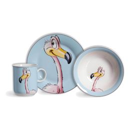 Ritzenhoff & Breker Kindergeschirr-Set RITZENHOFF & BREKER "Kindergeschirr Happy Zoo 3er Set", blau (flamingo), 3, Porzellan, Geschirr-Sets, Sp&uuml;lmaschinengeeignet
