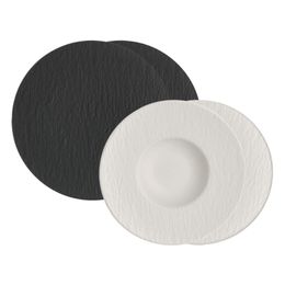Villeroy & Boch Pastateller VILLEROY & BOCH "Pasta-Set Manufacture Rock schwarz-wei&szlig;", bunt (schwarz, wei&szlig;), B:2cm H:2cm L:2cm T:2cm &Oslash;:0,01cm, Speiseteller, Sp&uuml;lmaschinengeeignet, Mikrowellenfest
