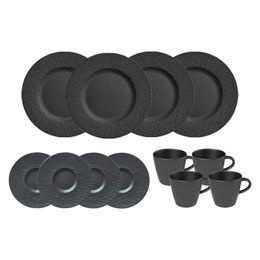 Villeroy & Boch Geschirr-Set VILLEROY & BOCH "Kaffeeservice Manufacture Rock 12er Set schwarz", schwarz, 12, Porzellan, Geschirr-Sets, Geschirr-Set, Sp&uuml;lmaschinengeeignet, Mikrowellenfest