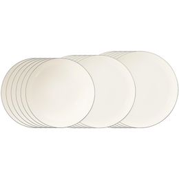 Geschirr-Set Seltmann Weiden "Tafelservice Savona Grey Line 18er Set creme", beige (creme), 18, Porzellan, Geschirr-Sets, Geschirr-Set, Sp&uuml;lmaschinenfest, Mikrowellensicher, Ofenfest