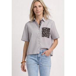 Hemdbluse Street One, Damen, Gr. 34, grau (light terra mocha), Web, 100% Baumwolle, gestreift, normal normal, V-Ausschnitt, abgesteppt, Blusen Hemdbluse, aus reiner Baumwolle
