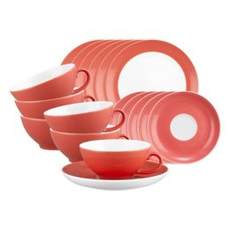 Geschirr-Set Seltmann Weiden "Teeservice Liberty Pure Colors 18er Set", rot (flamingo rot), 18, Porzellan, Geschirr-Sets, Geschirr-Set, Sp&uuml;lmaschinenfest, Mikrowellensicher, Ofenfest