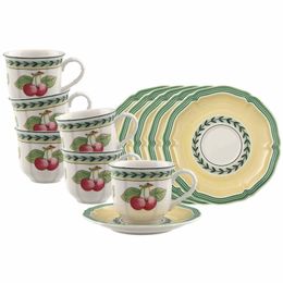 Villeroy & Boch Espressotasse VILLEROY & BOCH "Espressotassen mit Untertassen French Garden Fleurence 80 ml 6er Set bunt", bunt, B:12,2cm H:7,5cm &Oslash;:12,2cm, Porzellan, Trinkgef&auml;&szlig;e, Espressotasse, Sp&uuml;lmaschinengeeignet, Mikrowellenfest