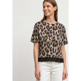T-Shirt Street One, Damen, Gr. 34, timeless beige, Web, 50% Baumwolle, 50% Modal, normal h&uuml;ftlang, Rundhals, abgesteppt, Shirts T-Shirt, mit allover Print