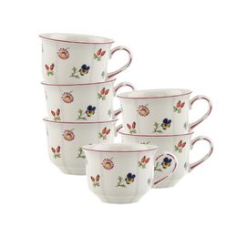 Villeroy & Boch Tasse VILLEROY & BOCH "Fr&uuml;hst&uuml;ckstassen Petite Fleur 260 ml 6er Set wei&szlig;", wei&szlig;, B:10,2cm H:7,3cm &Oslash;:10,2cm, Porzellan, Trinkgef&auml;&szlig;e, Tasse, Sp&uuml;lmaschinengeeignet, Mikrowellengeeignet