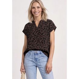 Shirtbluse Street One, Damen, Gr. 34, molten earth, Stoff, 100% Viskose, klassisch normal, Rundhals, normaler Saum, Blusen, mit geschlitztem Rundhalsausschnitt
