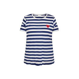 Rundhalsshirt Only CARMAKOMA "CARANITA LIFE S/S O-NECK REG TOP JRS", Damen, Gr. L, navy peony stripes:cdunkel detail emb. heart poinsettia, Jersey, Obermaterial: 100% Baumwolle, gestreift, regular fit normal, Rundhals, Shirts Rundhalsshirt