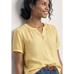 Kurzarmbluse Street One, Damen, Gr. 38, soft gelb, Web, Obermaterial: 88% Viskose, 12% Polyamid, unifarben, l&auml;ssig geschnitten h&uuml;ftbedeckend, Rundhals, 1-Knopf-Manschette, Blusen, Sommerbluse mit Split Neck und Kn&ouml;pfen