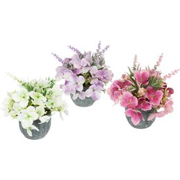 Kunstblume I.GE.A. "Kunstblumen-Arrangement Hortensien im Topf 3er Set", variiert, B:17cm H:17cm T:17cm, Polyester, Kunstpflanzen, 17cm Kunstpflanze Deko k&uuml;nstliche Blumen Deko Pflanzen