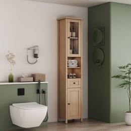 Hochschrank Welltime "STOCKHOLM", eiche, B:40cm H:190cm T:30,5cm, MDF, Schr&auml;nke, Hochschrank, Badschrank Breite 40cm mit Glast&uuml;r