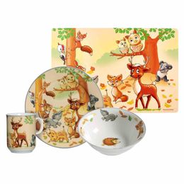 Ritzenhoff & Breker Kindergeschirr-Set RITZENHOFF & BREKER "Kindergeschirr mit Platzset Waldtiere 4er Set bunt", bunt, 4, Porzellan, Geschirr-Sets, Sp&uuml;lmaschinengeeignet