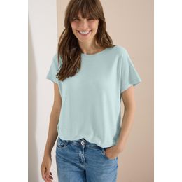 T-Shirt Cecil, Damen, Gr. L (42), blau (crystal mint), Stoff, 83% Viskose, 14% Polyester, 3% Elasthan, unifarben, normal normal, Rundhals, abgesteppt, Shirts T-Shirt, in Unifarbe