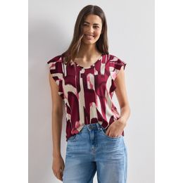 T-Shirt Street One, Damen, Gr. 34, rustic rouge, Stoff, 95% Viskose, 5% Elasthan, gemustert, normal normal, V-Ausschnitt, Volant, Shirts T-Shirt, aus elastischem Materialmix