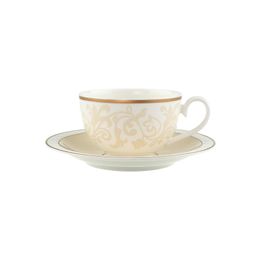 Villeroy & Boch Tasse VILLEROY & BOCH "Fr&uuml;hst&uuml;ckstasse mit Untertasse Ivoire 310 ml wei&szlig;-gold", bunt (wei&szlig;, gold), B:18,5cm H:9,3cm &Oslash;:18,5cm, Porzellan, Trinkgef&auml;&szlig;e, Tasse, Sp&uuml;lmaschinenfest