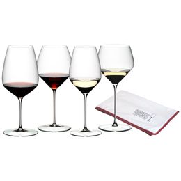 Weinglas "Wein-Tasting-Set + Poliertuch Veloce 4er Set transparent", bunt (transparent), B:2cm H:2cm, Glas, RIEDEL THE WINE GLASS COMPANY, Trinkgef&auml;&szlig;e, Weinglas, Sp&uuml;lmaschinengeeignet