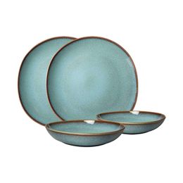 Geschirr-Set "Tafel-Set Lave 4er Set", blau (glac&eacute;), 4, Steingut, LIKE. BY VILLEROY & BOCH, Geschirr-Sets, Geschirr-Set, Sp&uuml;lmaschinenfest, Mikrowellensicher