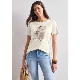 Print-Shirt Street One, Damen, Gr. 34, sanftes wei&szlig;, Web, 50% Baumwolle, 50% Modal, bedruckt, normal normal, Rundhals, abgesteppt, Shirts, aus softem Materialmix