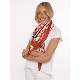 Dreieckstuch Zwillingsherz "Herzen Allover", Damen, rot, Obermaterial: 100% Polyester, Modet&uuml;cher, durchgehendes Herz-Muster mit Schriftzug, gl&auml;nzende Oberfl&auml;che