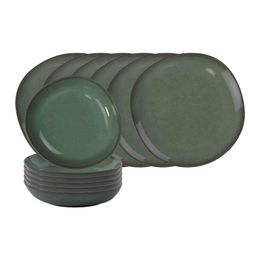 Geschirr-Set "Tafel-Set Lave 12er Set", gr&uuml;n (vert), 12, Steingut, LIKE. BY VILLEROY & BOCH, Geschirr-Sets, Geschirr-Set, Sp&uuml;lmaschinenfest, Mikrowellensicher