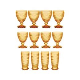 Villeroy & Boch Gl&auml;ser-Set VILLEROY & BOCH "Wein- & Longdrinkgl&auml;ser Boston Coloured 12er Set", saffron, B:2cm H:2cm, Glas, Trinkgef&auml;&szlig;e, Sp&uuml;lmaschinenfest
