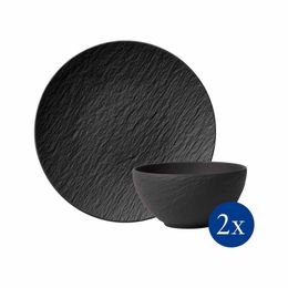 Villeroy & Boch Geschirr-Set VILLEROY & BOCH "Fr&uuml;hst&uuml;ck Set Manufacture Rock schwarz", schwarz, 4, Porzellan, Geschirr-Sets, Geschirr-Set, Sp&uuml;lmaschinengeeignet, Mikrowellenfest