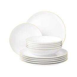 Geschirr-Set Seltmann Weiden "Tafelservice Liberty Goldrand 12er Set wei&szlig;-gold", bunt (wei&szlig;, gold), 12, Porzellan, Geschirr-Sets, Geschirr-Set, Sp&uuml;lmaschinenfest