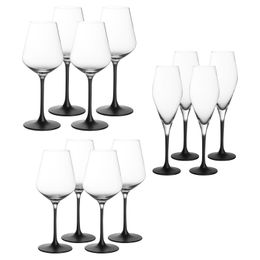 Villeroy & Boch Gl&auml;ser-Set VILLEROY & BOCH "Wein- und Sektgl&auml;ser Manufacture Rock 12er Set schwarz-transparent", schwarz, transparent, B:2cm H:2cm, Kristallglas, Trinkgef&auml;&szlig;e, Handw&auml;sche wird empfohlen
