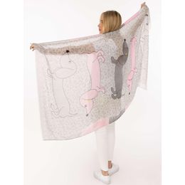 Schal Zwillingsherz "Leo Dogs", Damen, grau, Materialmix, Modet&uuml;cher Schal, Mustermix: Dackel mit zartem Leo, offene Kanten, leichtes Material