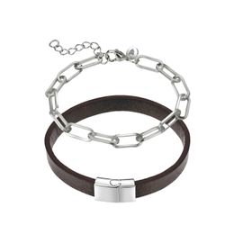 Armband MARC LAUDER "MS04RS", schwarz braun, silber, Armb&auml;nder, Herren, 21cm/21cm, Edelstahl Leder, Edelstahl, Leder, Armband