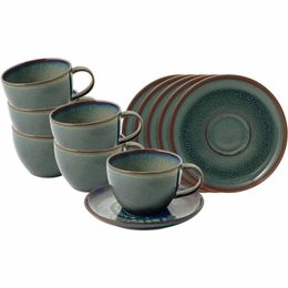 Tasse "Kaffeetassen mit Untertassen Crafted 170 ml 12er Set", gr&uuml;n (breeze), B:14,9cm H:8,4cm &Oslash;:14,9cm, Porzellan, LIKE. BY VILLEROY & BOCH, Trinkgef&auml;&szlig;e, Tasse, Sp&uuml;lmaschinengeeignet, Mikrowellengeeignet