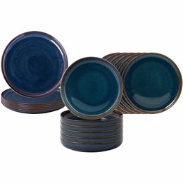 Geschirr-Set "Teller-Set Crafted 18er Set", blau (denim), 18, Porzellan, LIKE. BY VILLEROY & BOCH, Geschirr-Sets, Geschirr-Set, Sp&uuml;lmaschinengeeignet, Mikrowellengeeignet